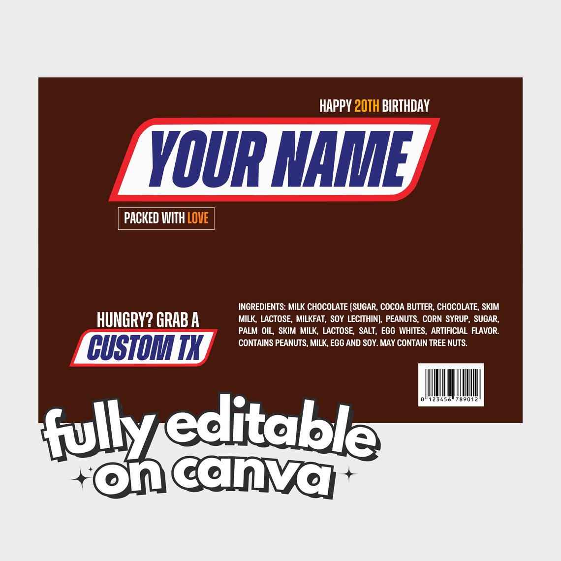 Custom Personalized Printable Snickers Bar Box Label | Canva Template ...