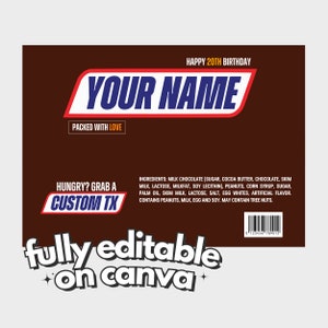 Custom Personalized Printable Snickers Bar Box Label | Canva Template ...