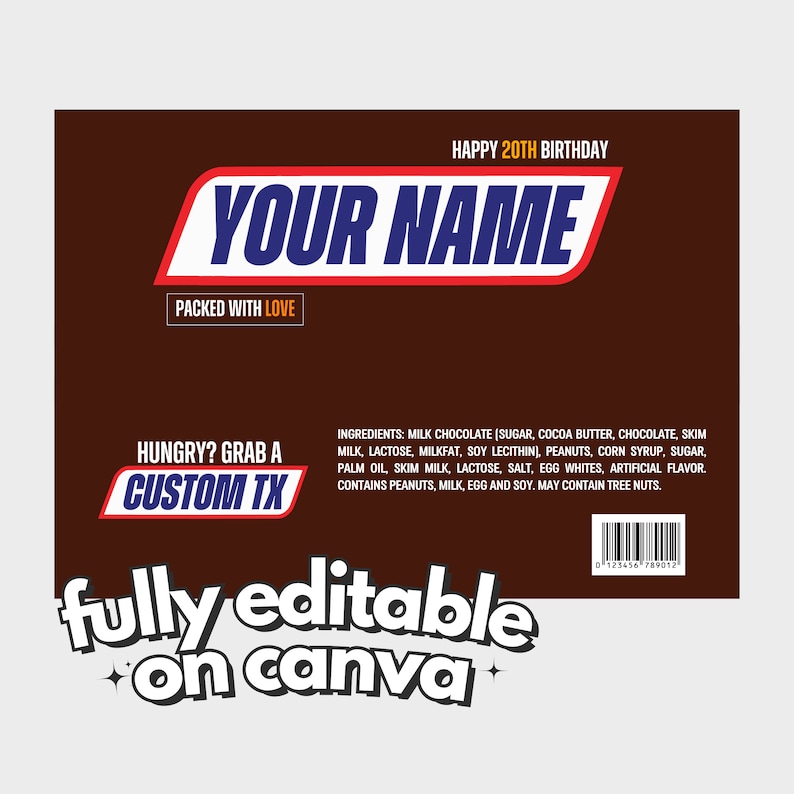 Custom Personalized Printable Snickers Bar Box Label | Canva Template ...