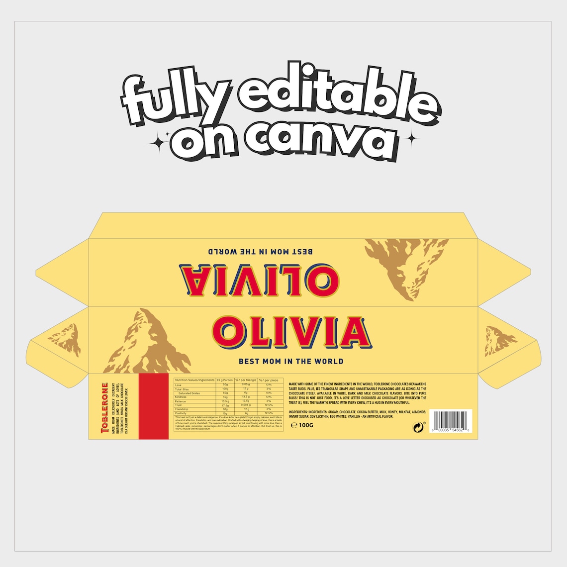 Custom Personalized Printable Toblerone Bar Box Label | Canva Template ...