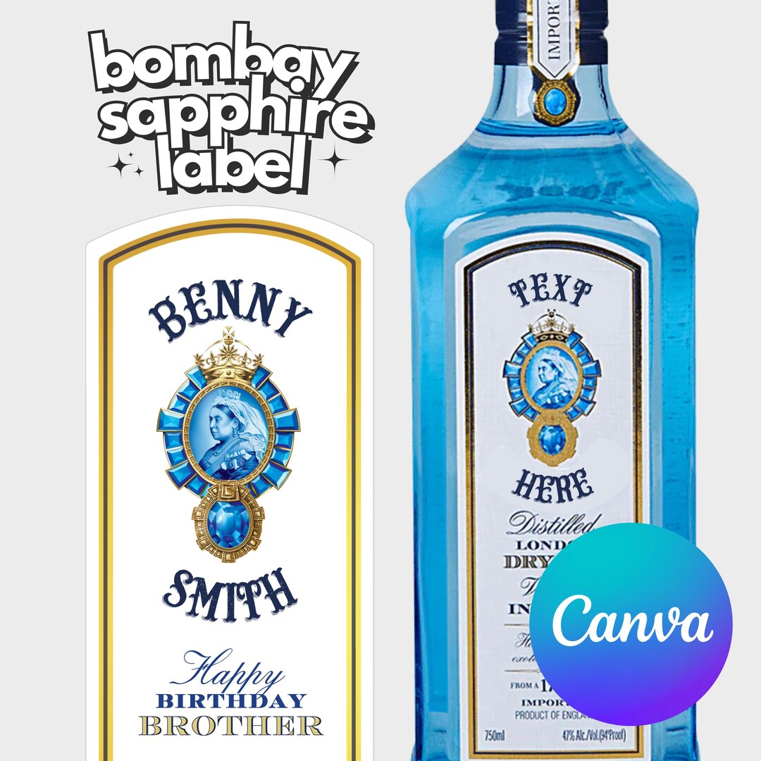 Personalized Custom Gin Sapphire Label Label Digital Download Birthday Groomsmen Gift DIY ...