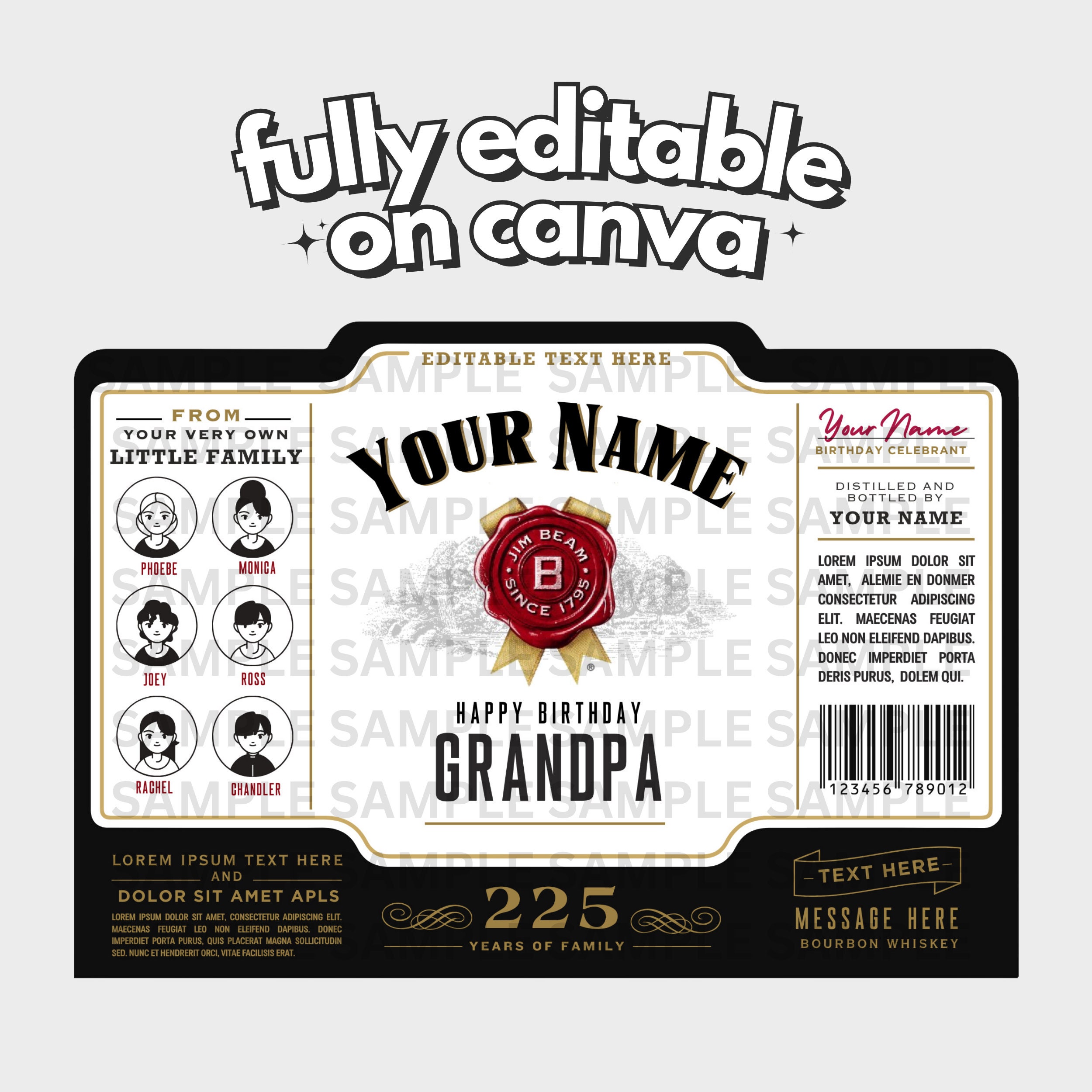 Personalized Custom Jim Bourbon Beam Whiskey Label Digital Download ...