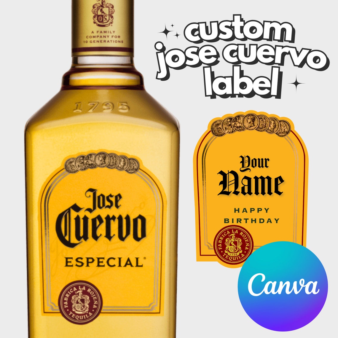 Personalized Custom Jose Cuervo Tequila Editable Label Canva Template ...