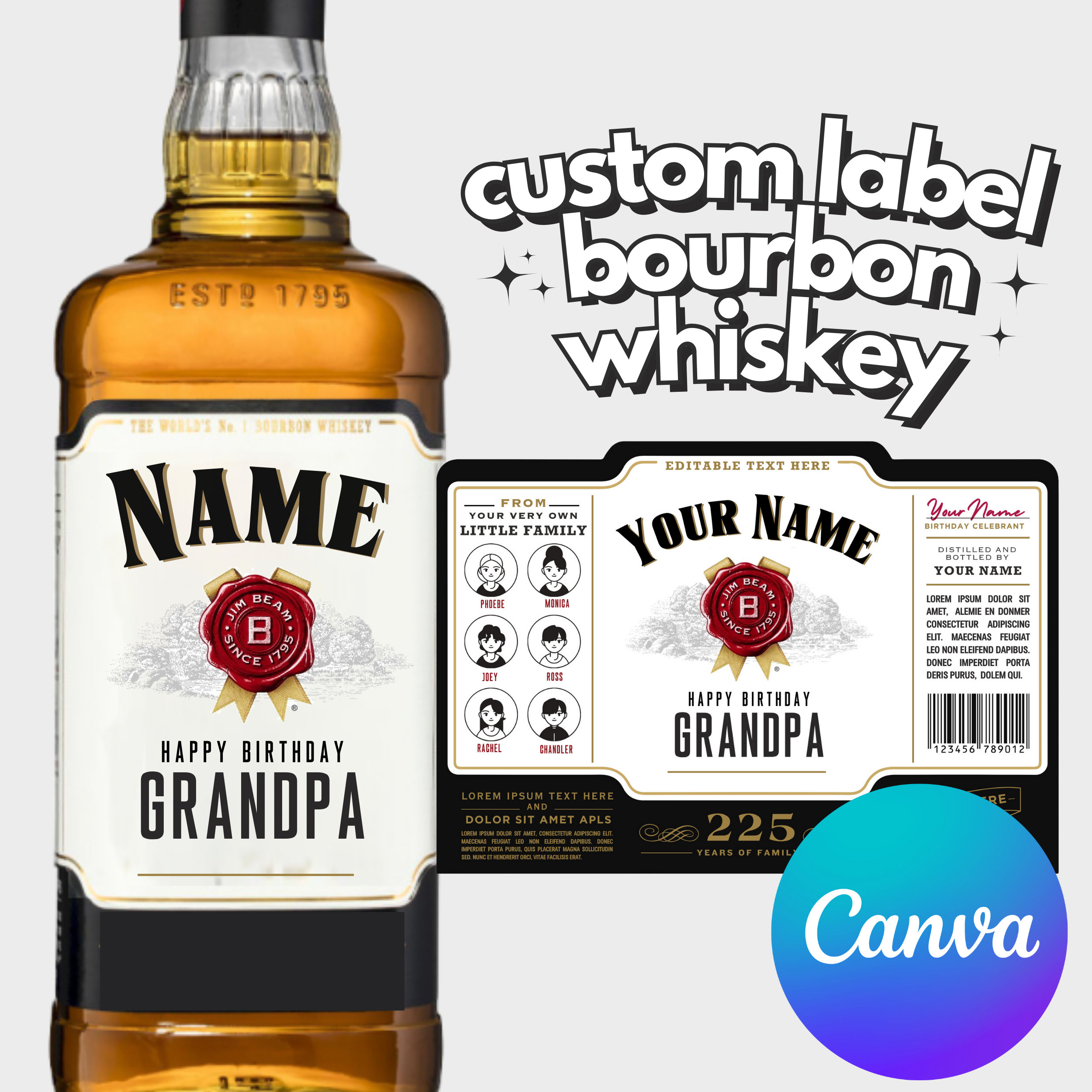 Personalized Custom Jim Bourbon Beam Whiskey Label Digital Download ...