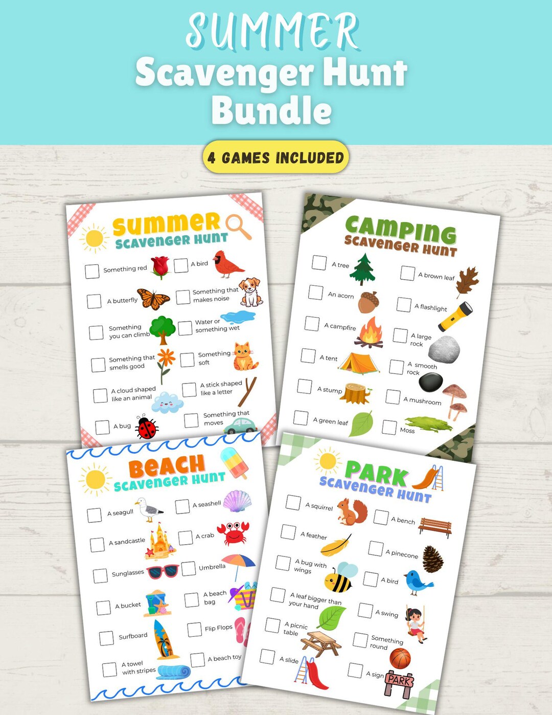 Kids Summer Scavenger Hunt Printable Bundle: Outdoor Games (PDF ...