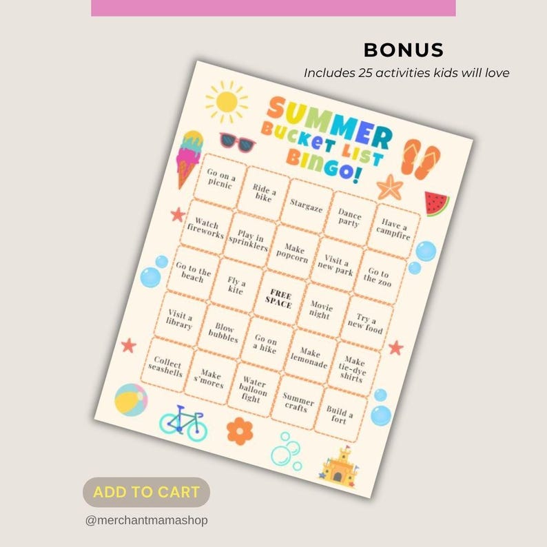 Summer Bucket List Bingo Card for Kids – Printable Family Activity ...