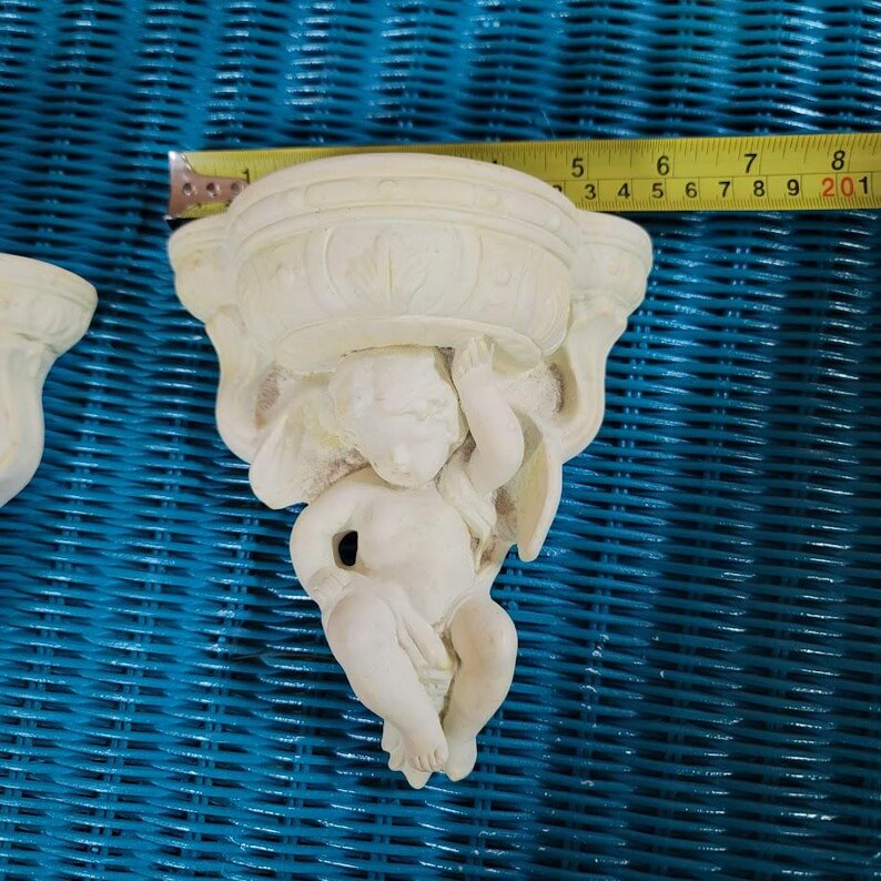 Pair Vintage Plaster Chalkware Cherub Angel Wall Pockets Vases Wall ...