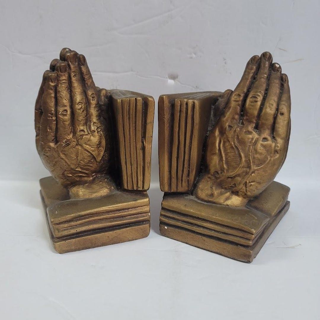 Vintage Marwal Chalkware Praying Hands Bookends Gold Faux Bronze ...