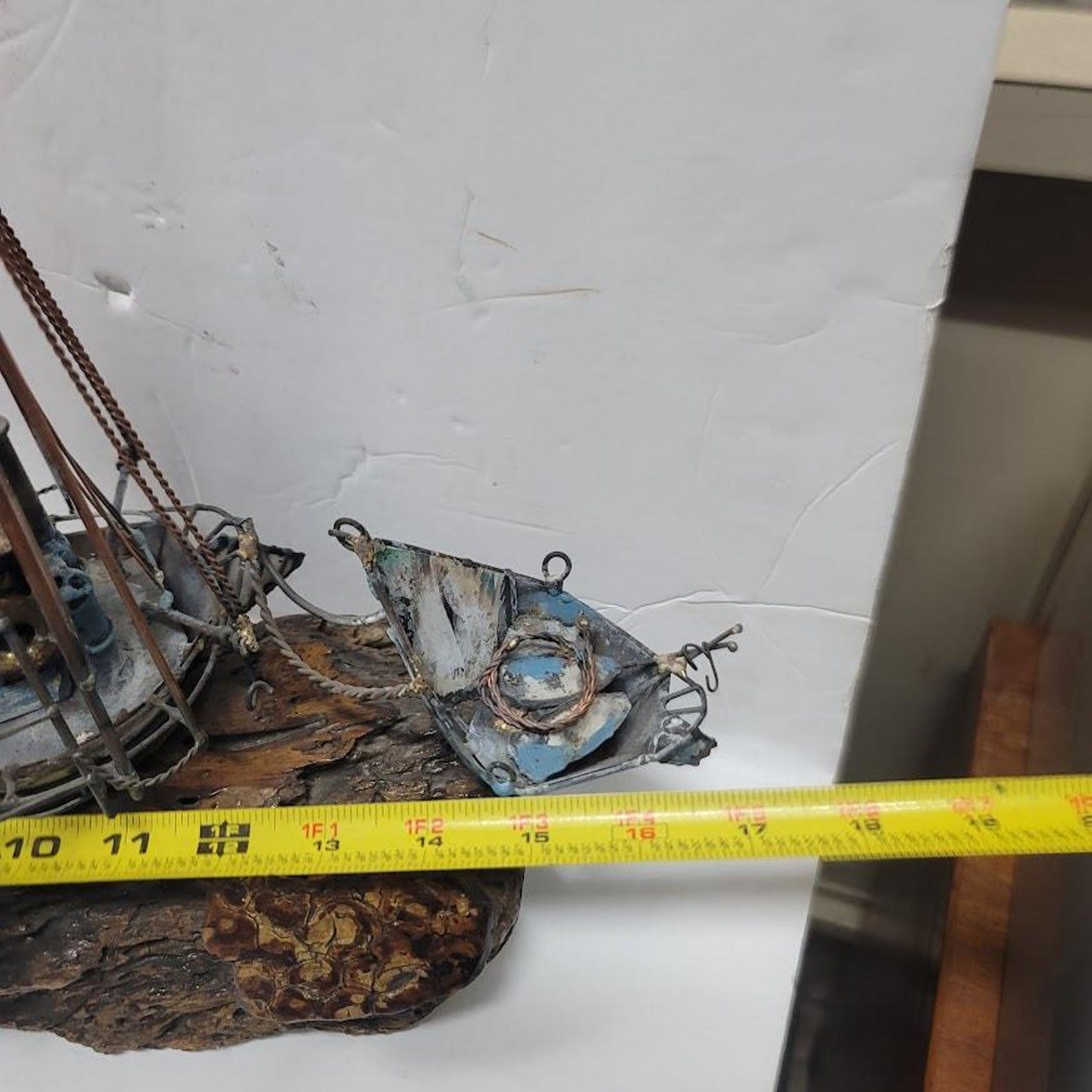Large VINTAGE Copper Bronzed Ship Brig Dingy Mounted on Varnished 15" X ...