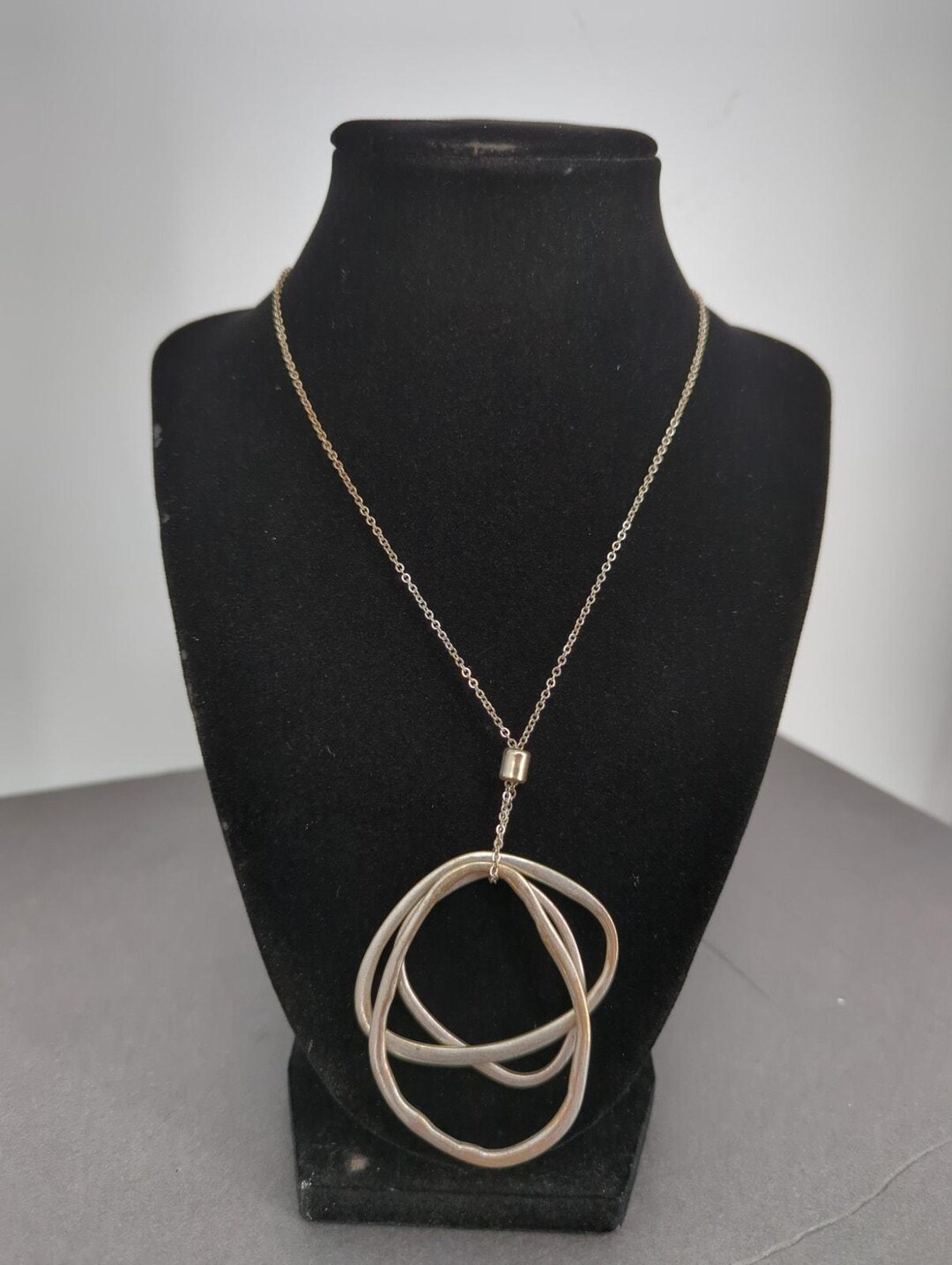 Vintage Interlocking Hoops Necklace Long Pendant Modernist Organic ...