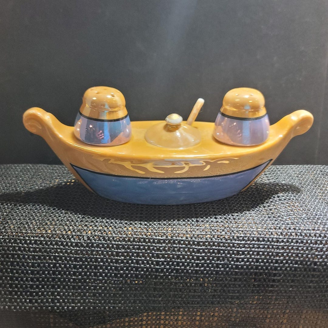 Takito Golden Orange Blue Lusterware Vintage Japanese Salt Pepper ...