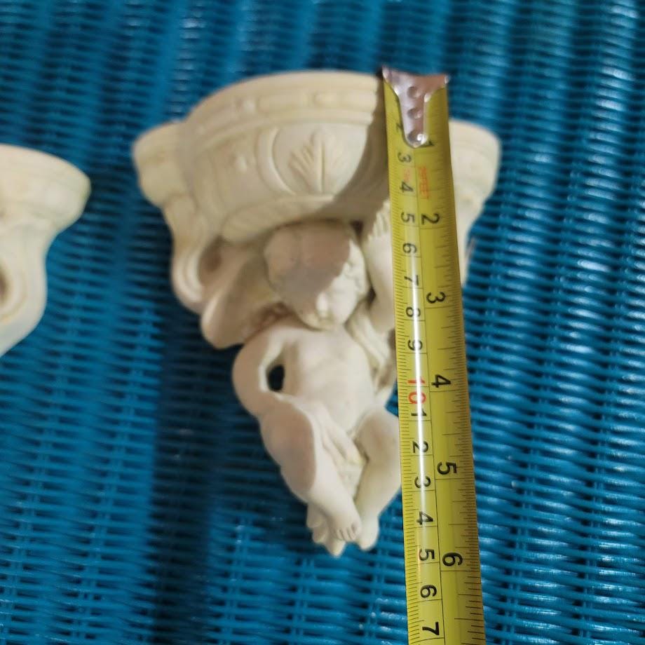 Pair Vintage Plaster Chalkware Cherub Angel Wall Pockets Vases Wall ...