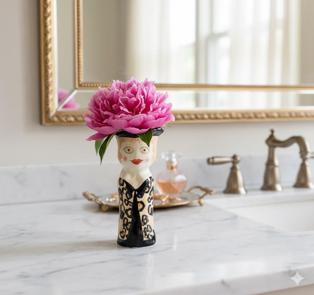 Susan Paley Ganz Laila Lady Figurine Bud Vase Nine Inch Black Gold ...
