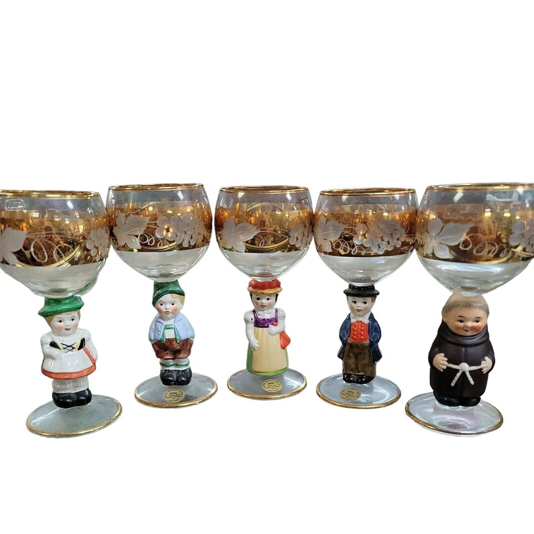 5 Antique Gilded German Roemer Etched Hock Wine Glass Stem German ...