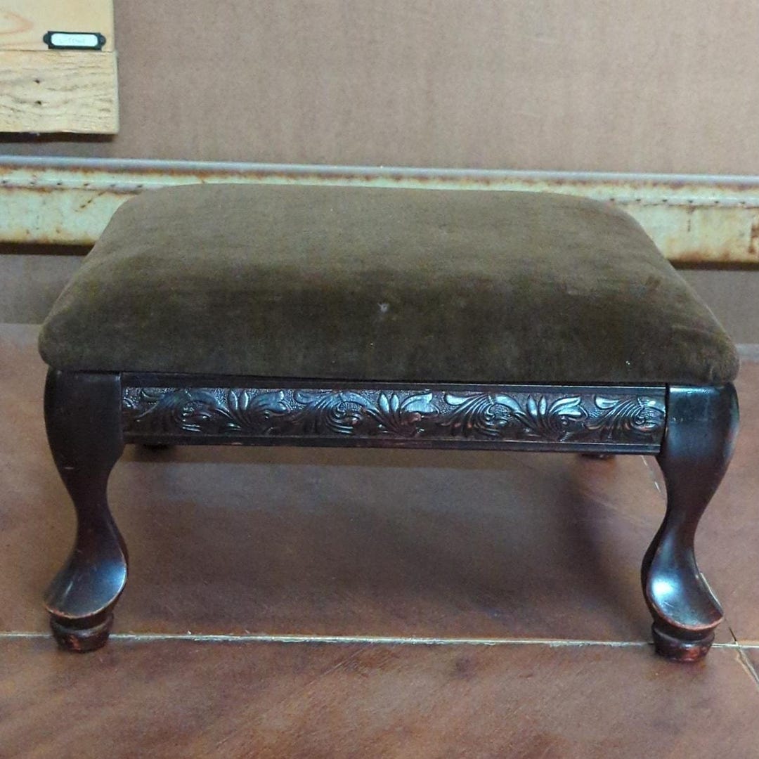 Brown Velvet Wooden Slipper Stool 8" X 12" X 14" Antique English ...