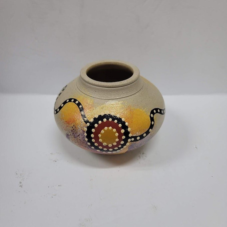 Australia Aboriginal Art Pottery Vase, Kangaroo Signed LB Small Mini ...
