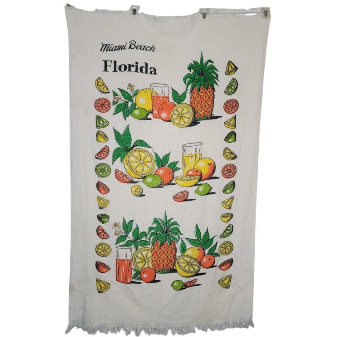 Vintage Miami Beach Florida Towel Beach Graphic Fringe CITRUS Large 32. ...