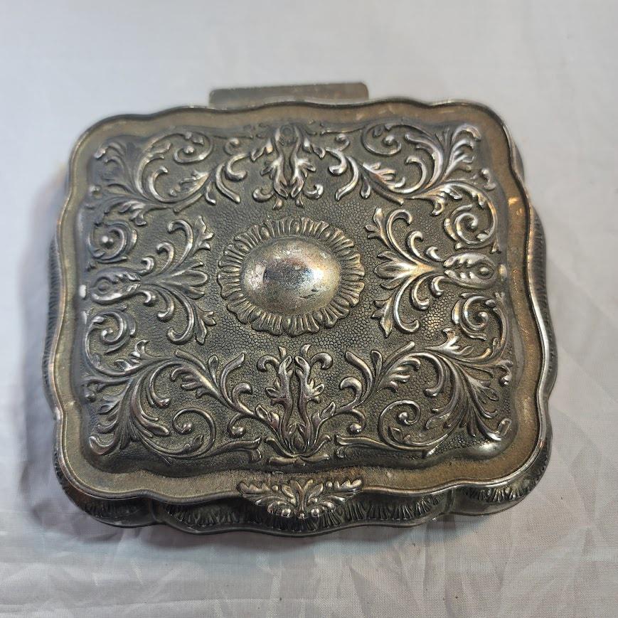 LARGE Silver Plated Elaborate Scroll Work Red Velvet Lined Jewelry Box ...