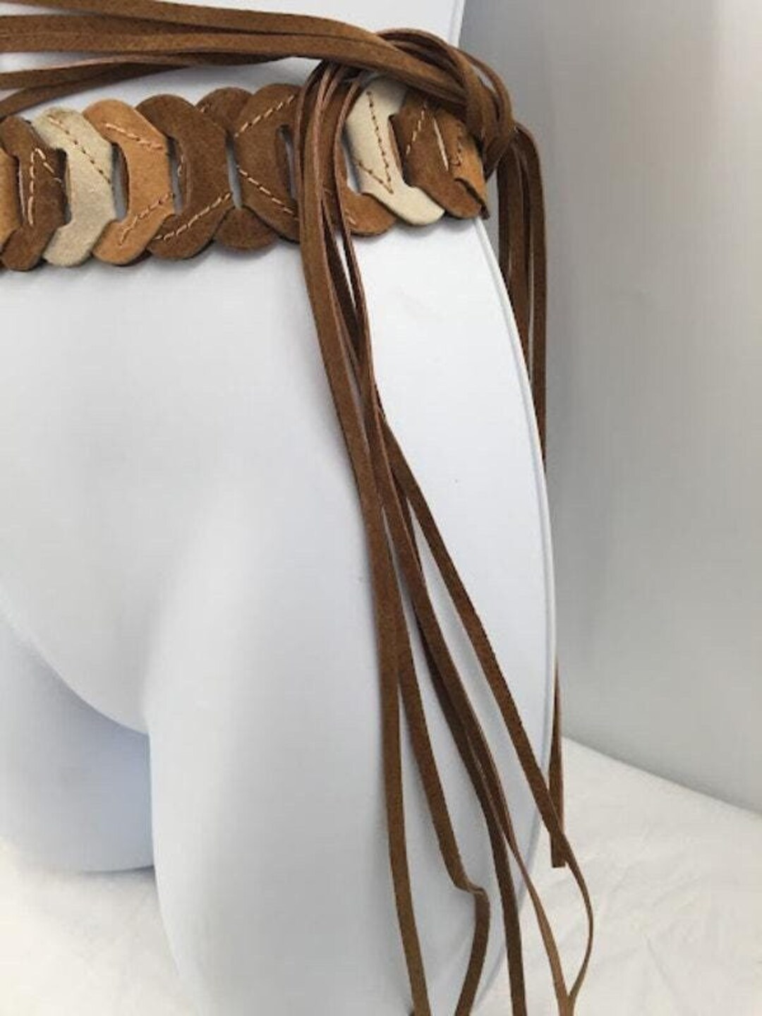 Vintage Leather Boho Belt Tri Color Brown Stitched Chain With Tassels ...