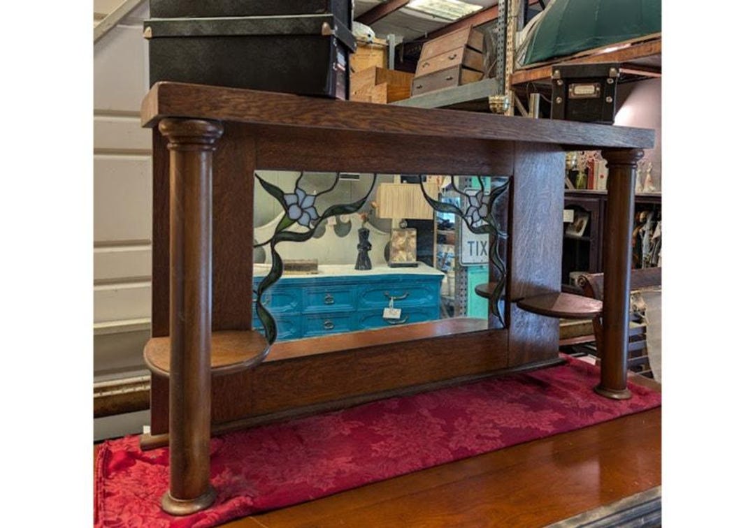 Buffet/ Sideboard Mirror Topper Shelf Stained Glass Tiger Oak Wood ...