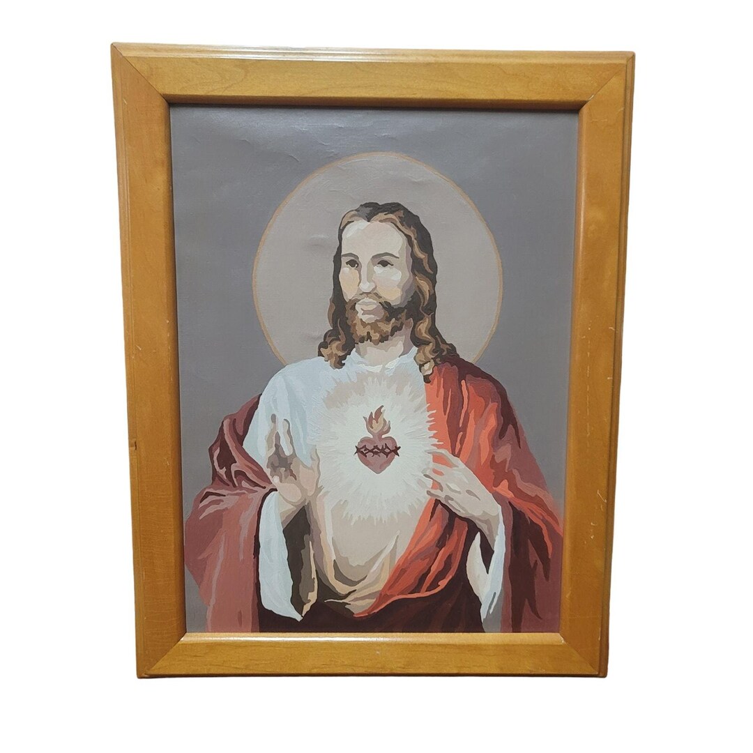 Vintage Paint by Numbers Jesus Christ Wood Framed Art Religious 14.5 X ...
