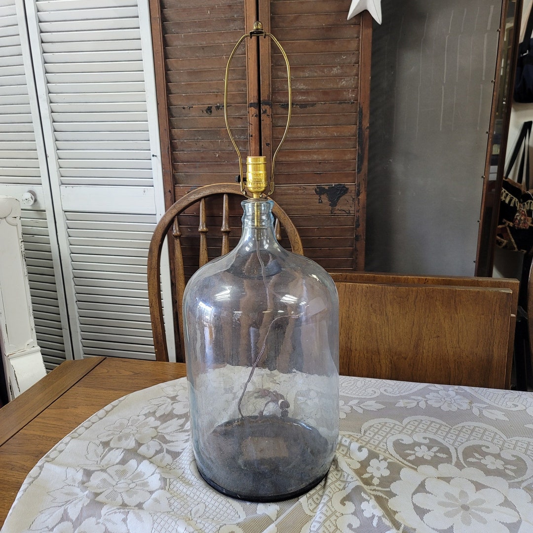 Vintage 1970s Terrarium Dried Botanical Glass Jug Lamp Large Boho Home ...