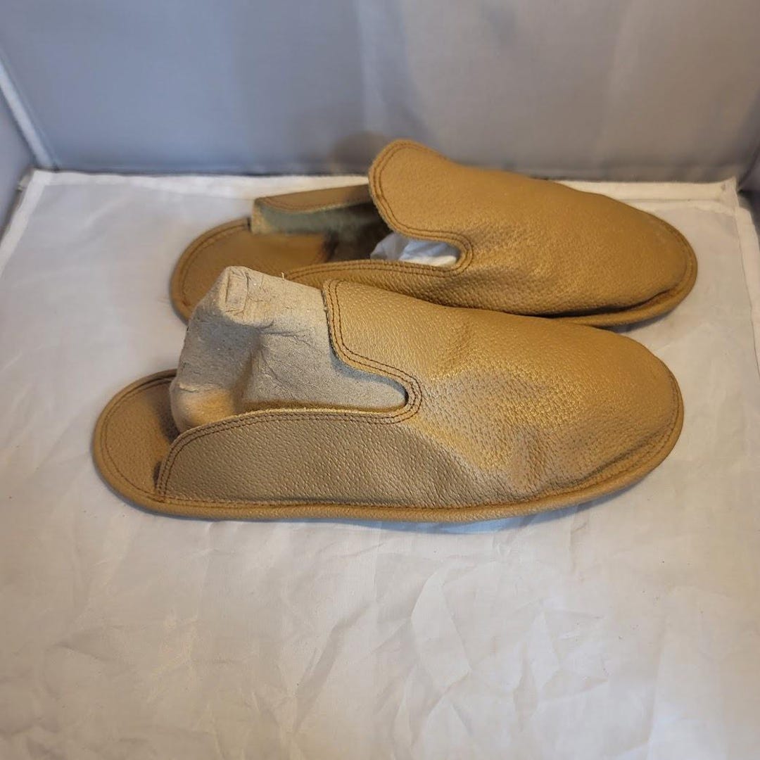 Vintage Travel Beige Packable Fur Lined Slippers Zippered Pouch Small ...