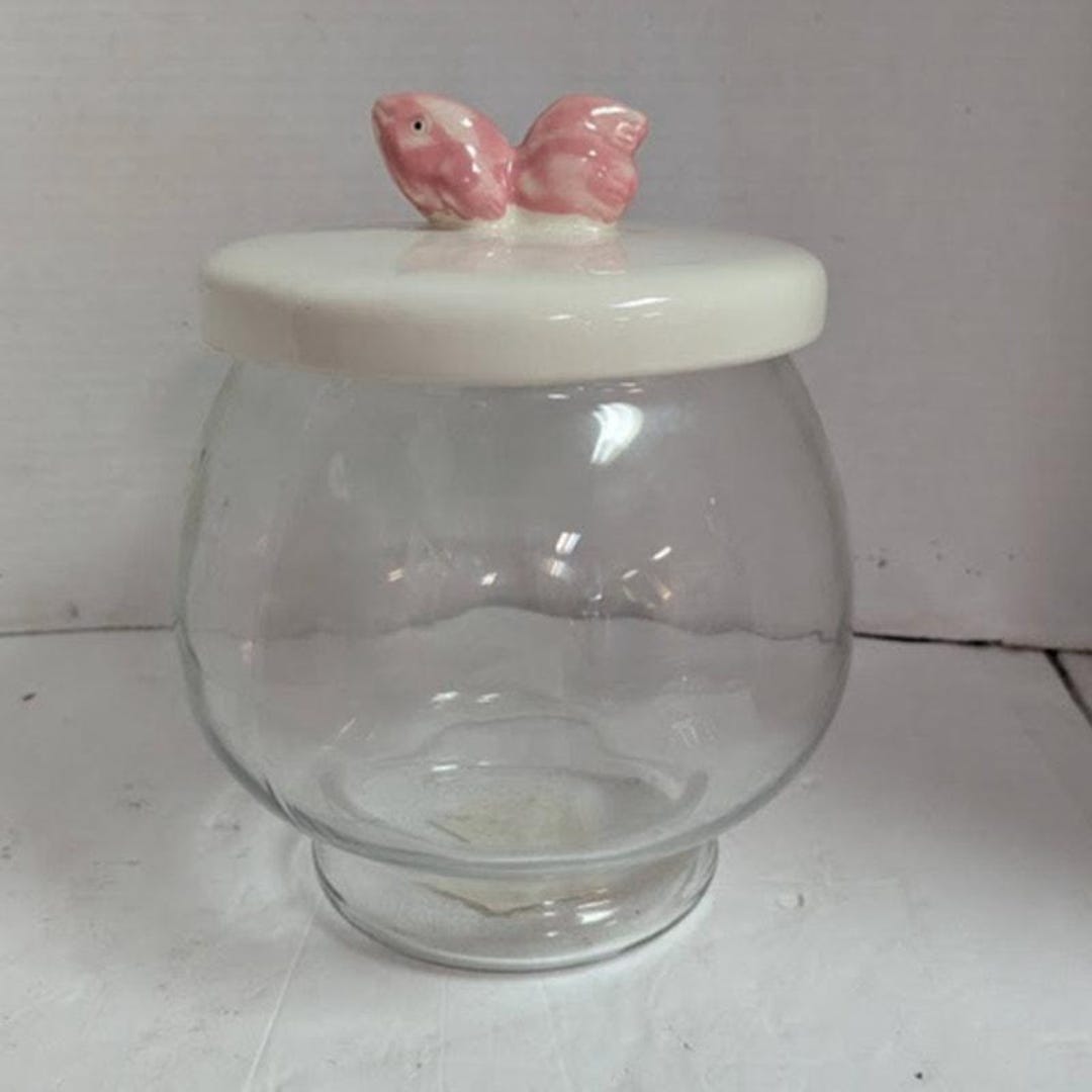 Vintage Treasure Craft Fish Bowl Anchor Hocking Clear Glass Cookie Jar ...