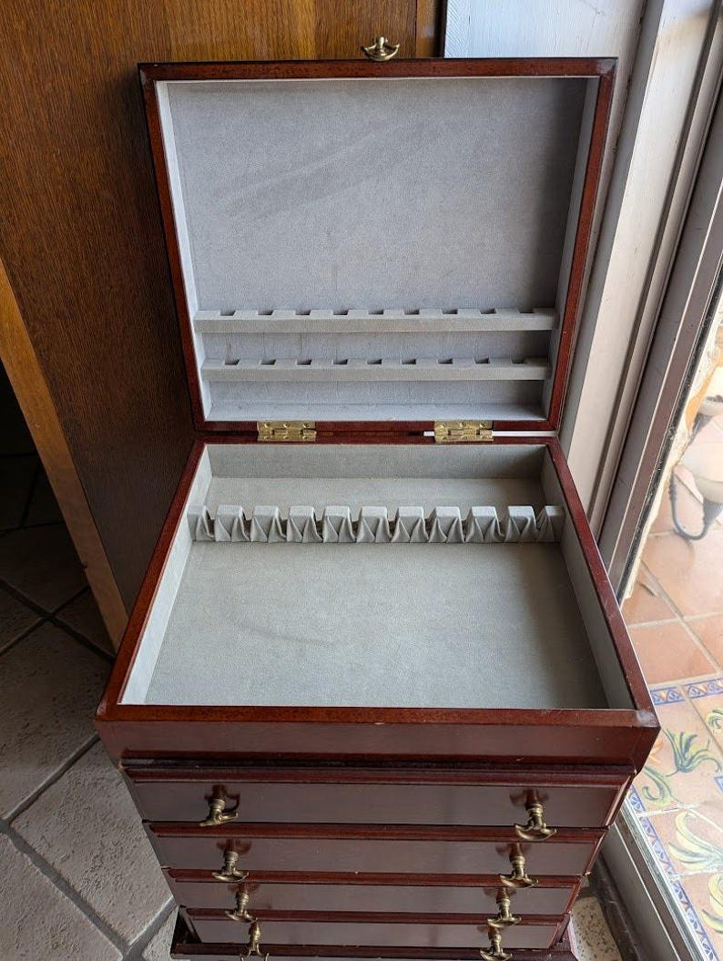 The Bombay Co Mahogany Finish Silverware Chest or Jewelry Armoire 32 ...