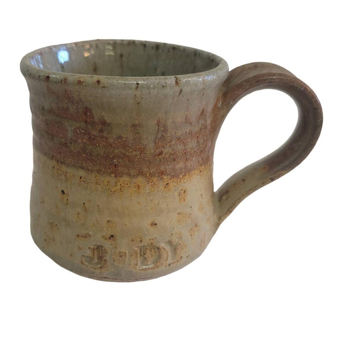Art Pottery Mug Cream Stoneware Handmade Stamped JUDY - Etsy