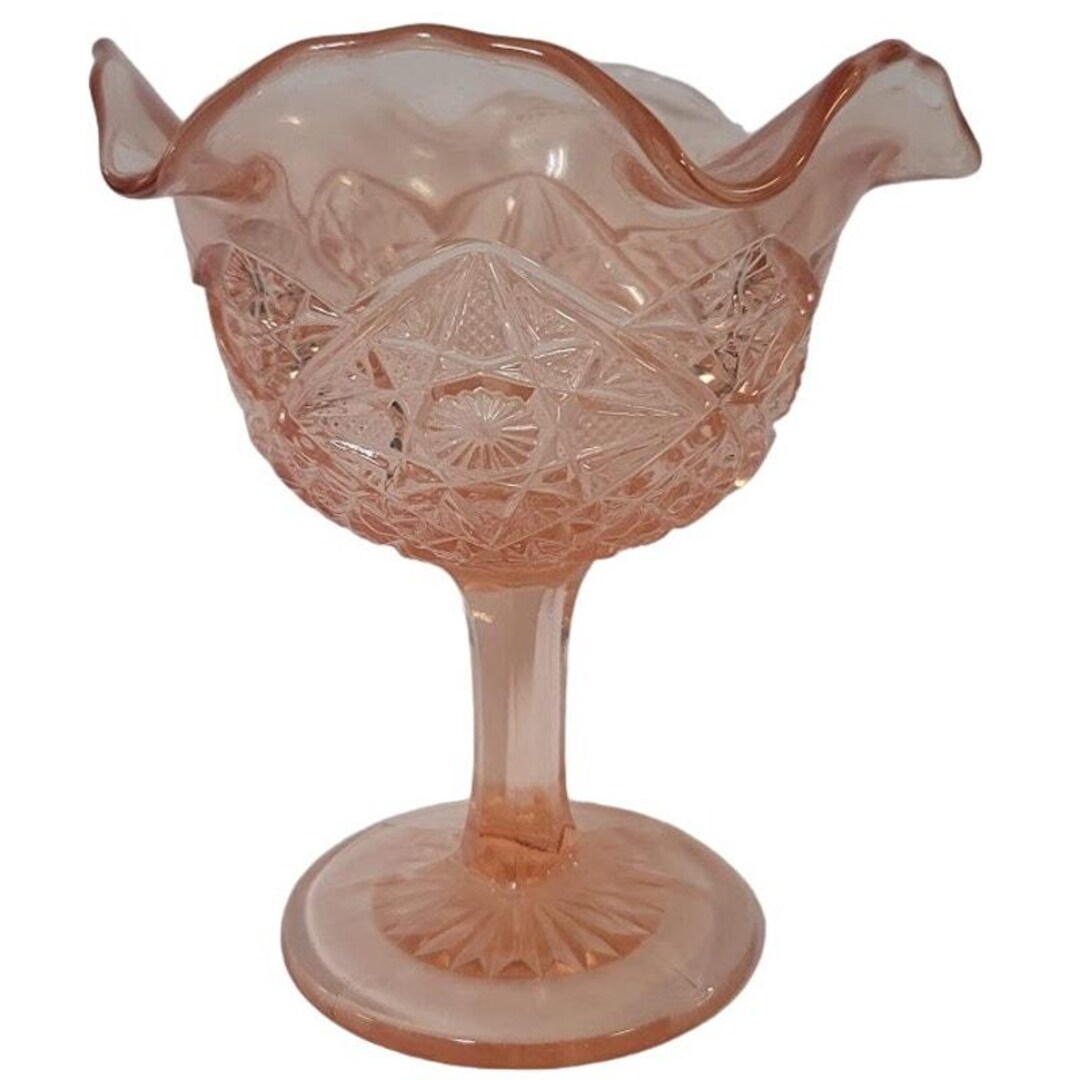 Viking Crystal Art Glass Pink Compote Candy Dish Footed Ripple Edge ...