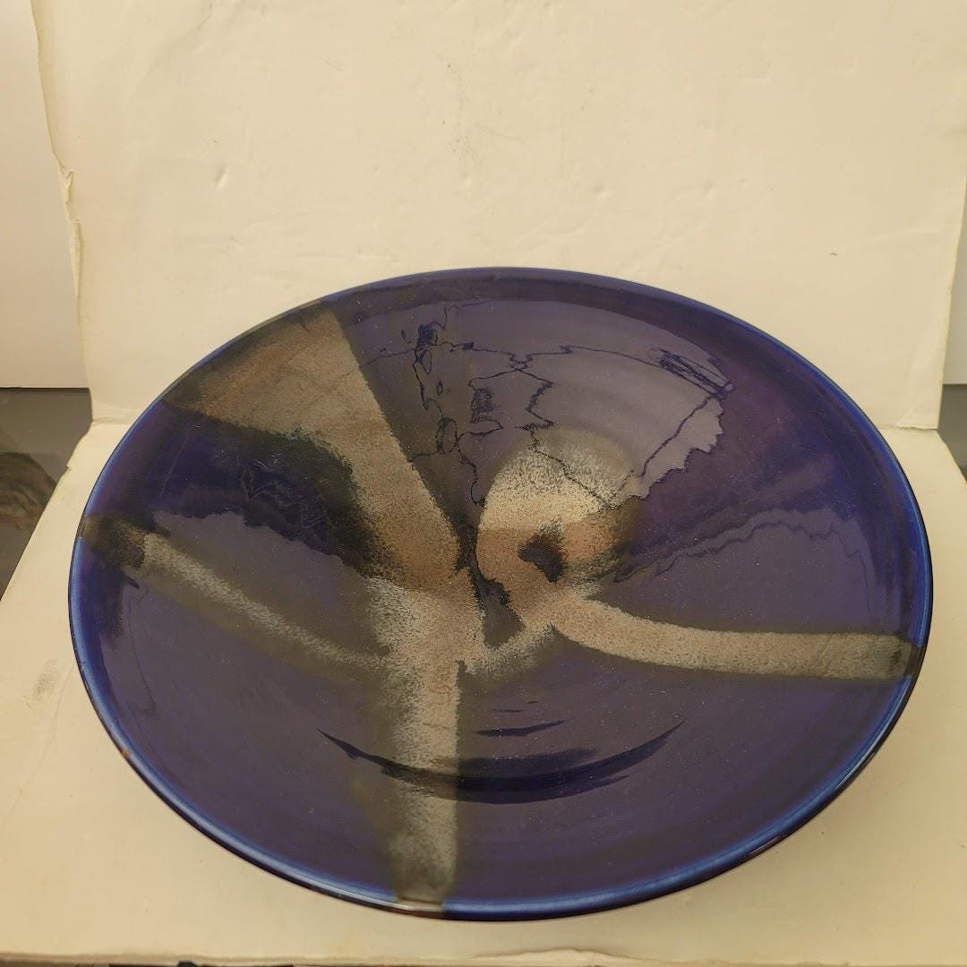 Matthew Patton Blue Raku Silver Bowl Wall Hanging Art Pottery Abstract ...