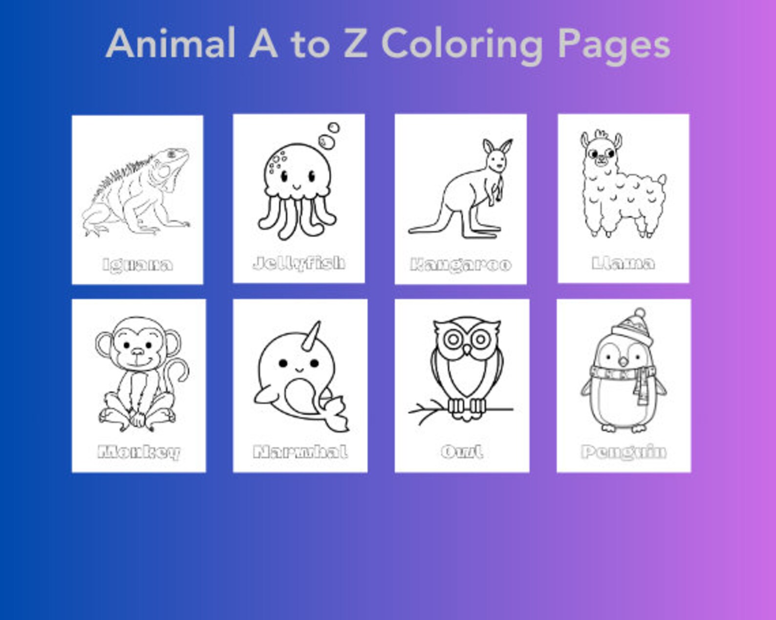 26 Printable Kids Animal A to Z Coloring Pages - Etsy