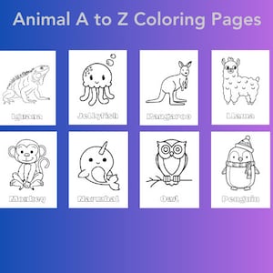 26 Printable Kids Animal A to Z Coloring Pages - Etsy
