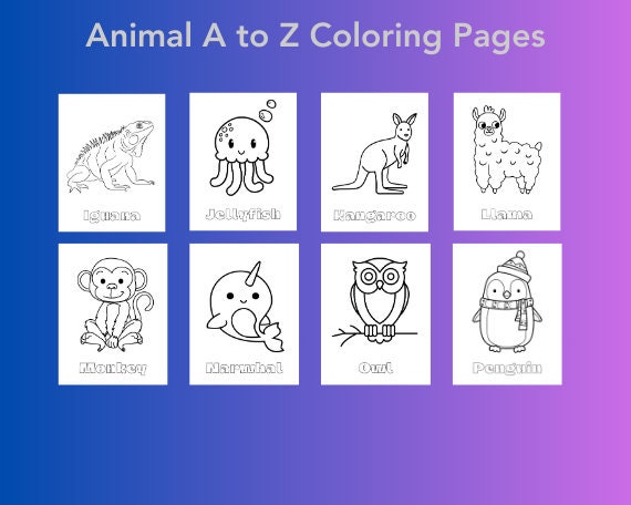 26 Printable Kids Animal A to Z Coloring Pages - Etsy