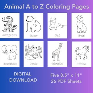 26 Printable Kids Animal A to Z Coloring Pages - Etsy