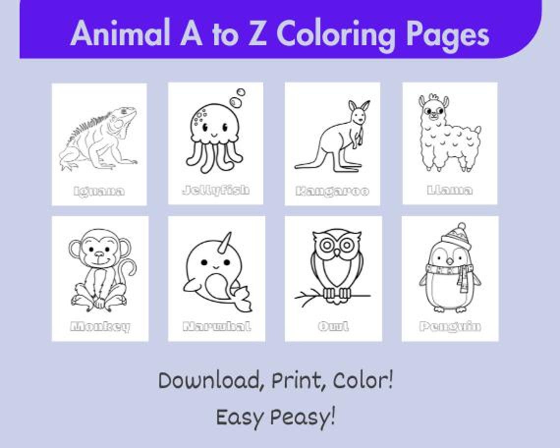 26 Printable Kids Animal A to Z Coloring Pages - Etsy