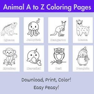 26 Printable Kids Animal A to Z Coloring Pages - Etsy