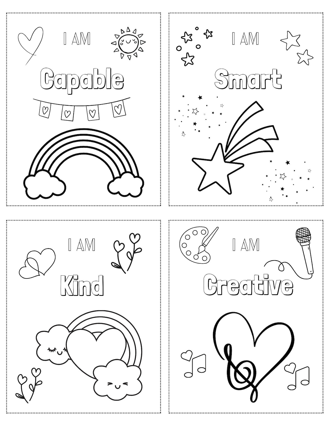 Set of 20 Printable Kids Affirmation Coloring Cards - Etsy