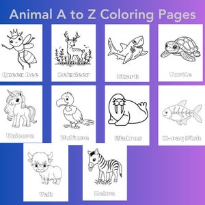 26 Printable Kids Animal A to Z Coloring Pages - Etsy