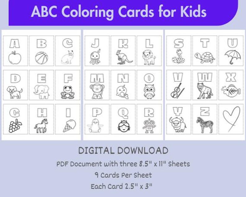 Kids Printable Alphabet Coloring Cards - Etsy