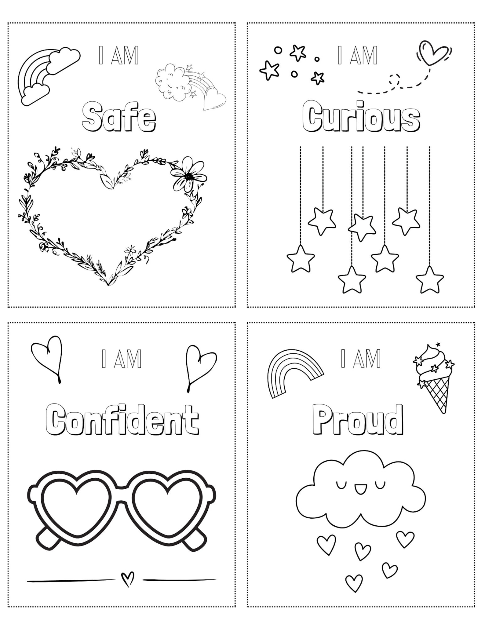 Set of 20 Printable Kids Affirmation Coloring Cards - Etsy