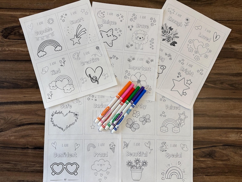 Set of 20 Printable Kids Affirmation Coloring Cards - Etsy