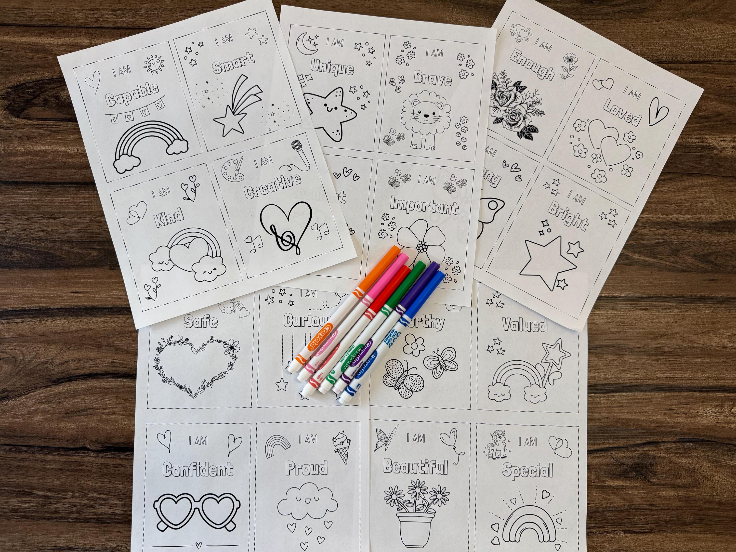 Set of 20 Printable Kids Affirmation Coloring Cards - Etsy