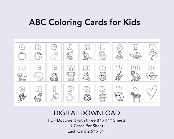 Kids Printable Alphabet Coloring Cards - Etsy