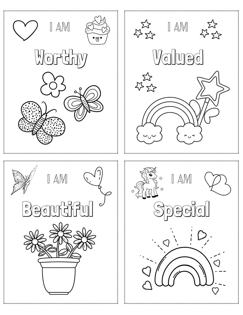 Set of 20 Printable Kids Affirmation Coloring Cards - Etsy