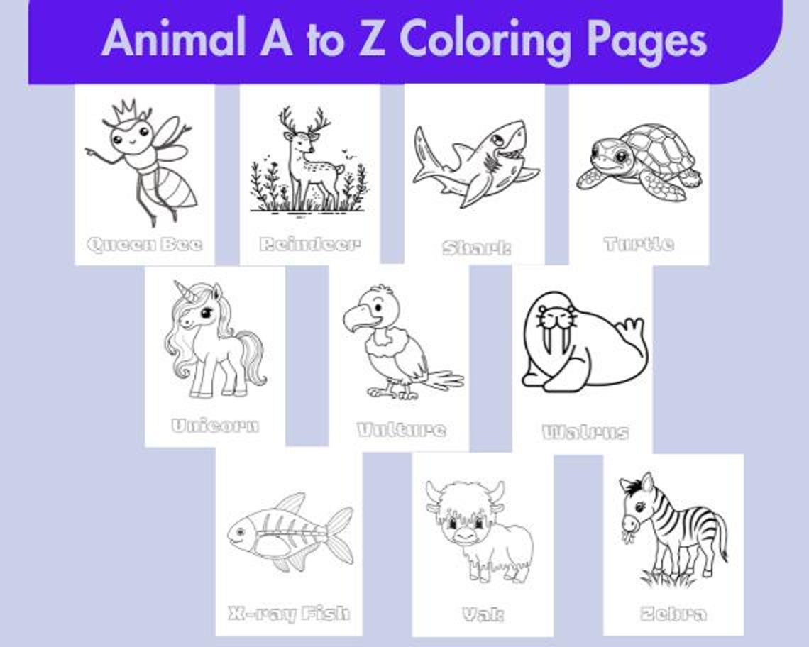 26 Printable Kids Animal A to Z Coloring Pages - Etsy