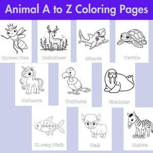 26 Printable Kids Animal A to Z Coloring Pages - Etsy