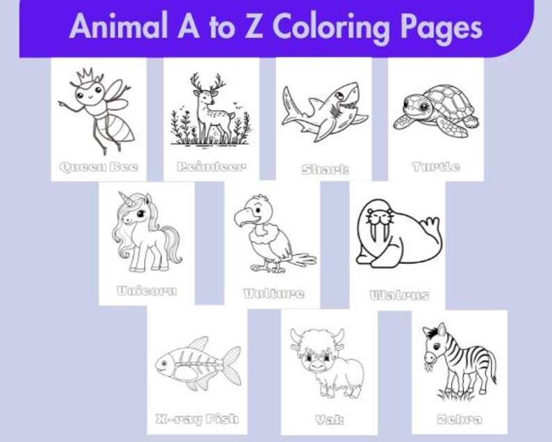 26 Printable Kids Animal A to Z Coloring Pages - Etsy