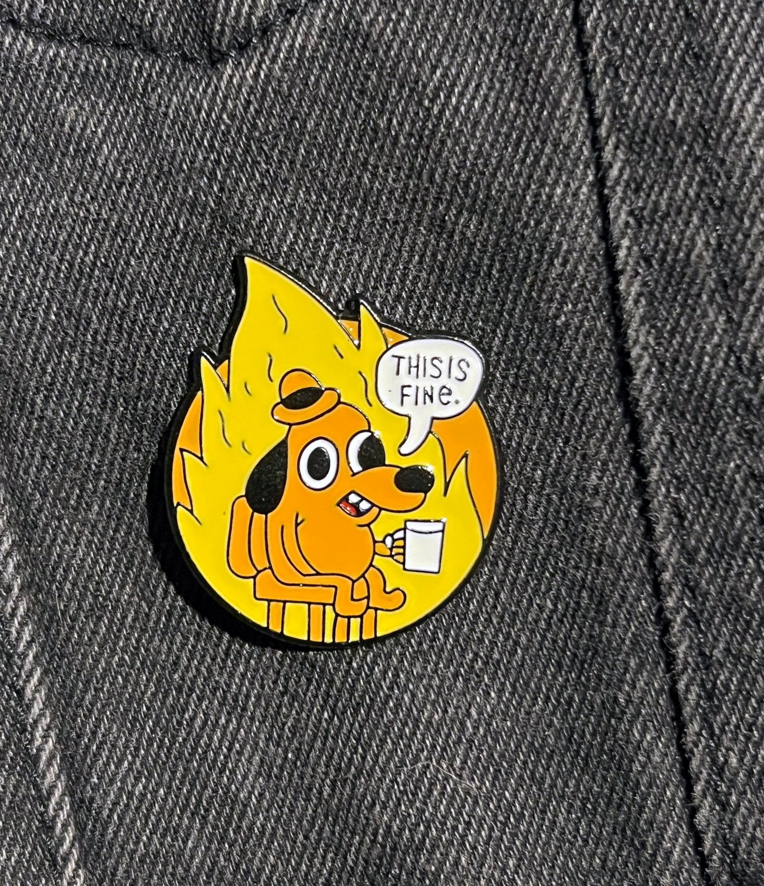 This is Fine Burning Meme Dog Enamel Pin - Etsy
